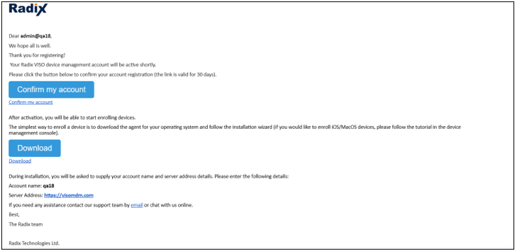 Registering a New Viso Account and Enrolling Devices - Radix MDM – Radix Technologies